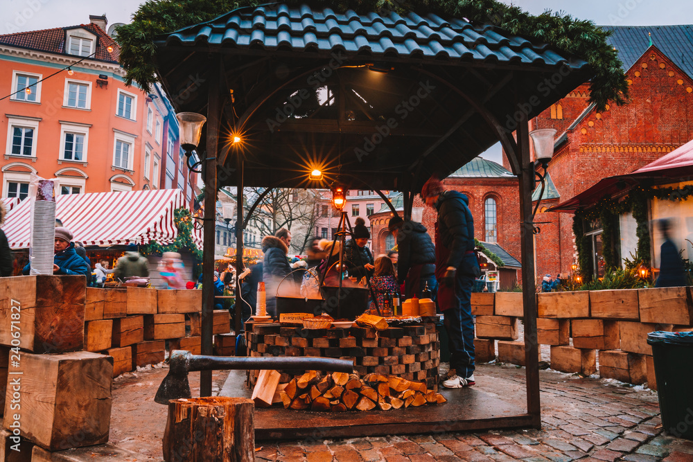 Christmas market and the main Christmas tree located at the Dome square ...