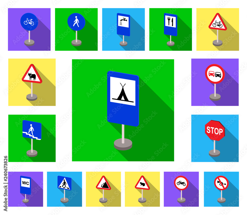 Different types of road signs flat icons in set collection for design ...