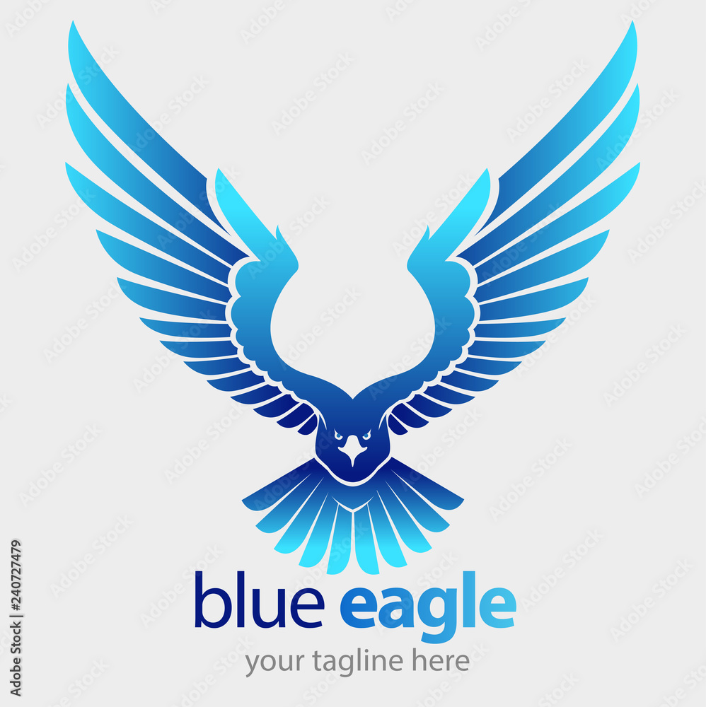 vector illustration, a blue eagle flies its wings for a company logo or ...