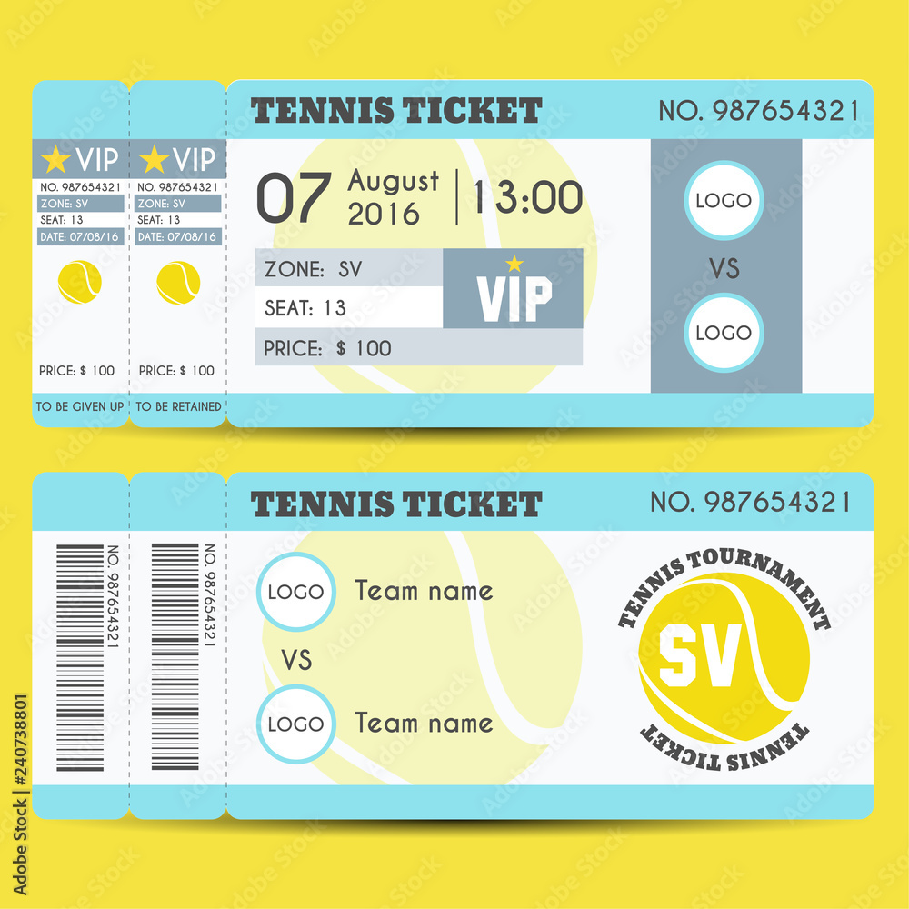 Tennis Ticket Modern Design. Tennis ball, field, stadium scheme with ...