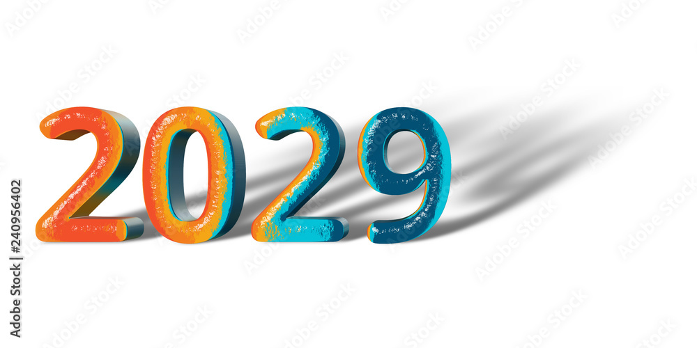 3D Number Year 2029 joyful hopeful colors and white background Stock ...