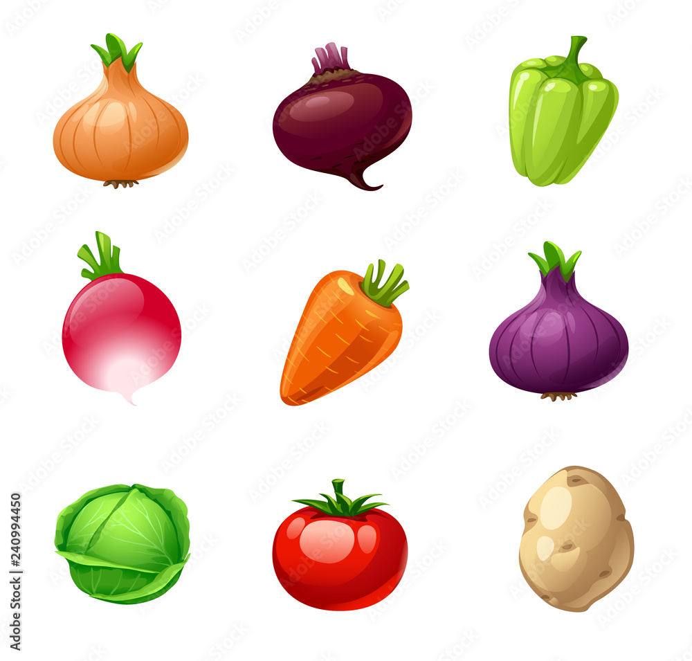 vector set of cute isolated 3D artwork vegetables Stock Vector | Adobe ...