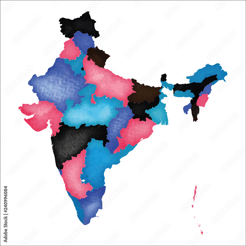 Map of India. Colorful watercolor India map. Interesting country vector ...