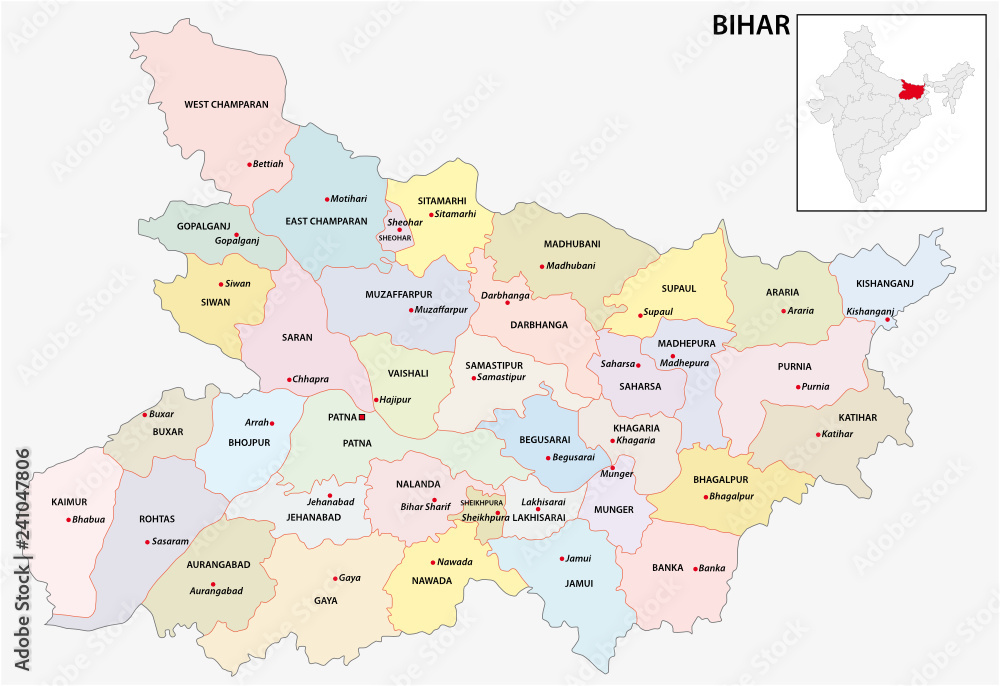 administrative and political map of indian state of bihar, india Stock ...