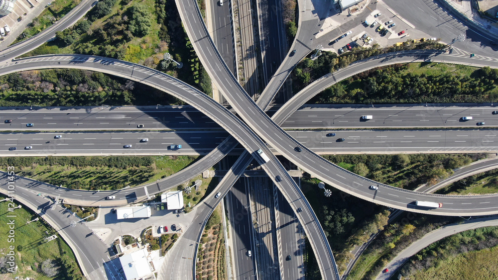 Aerial photo of multilevel elevated highway junction highway passing ...