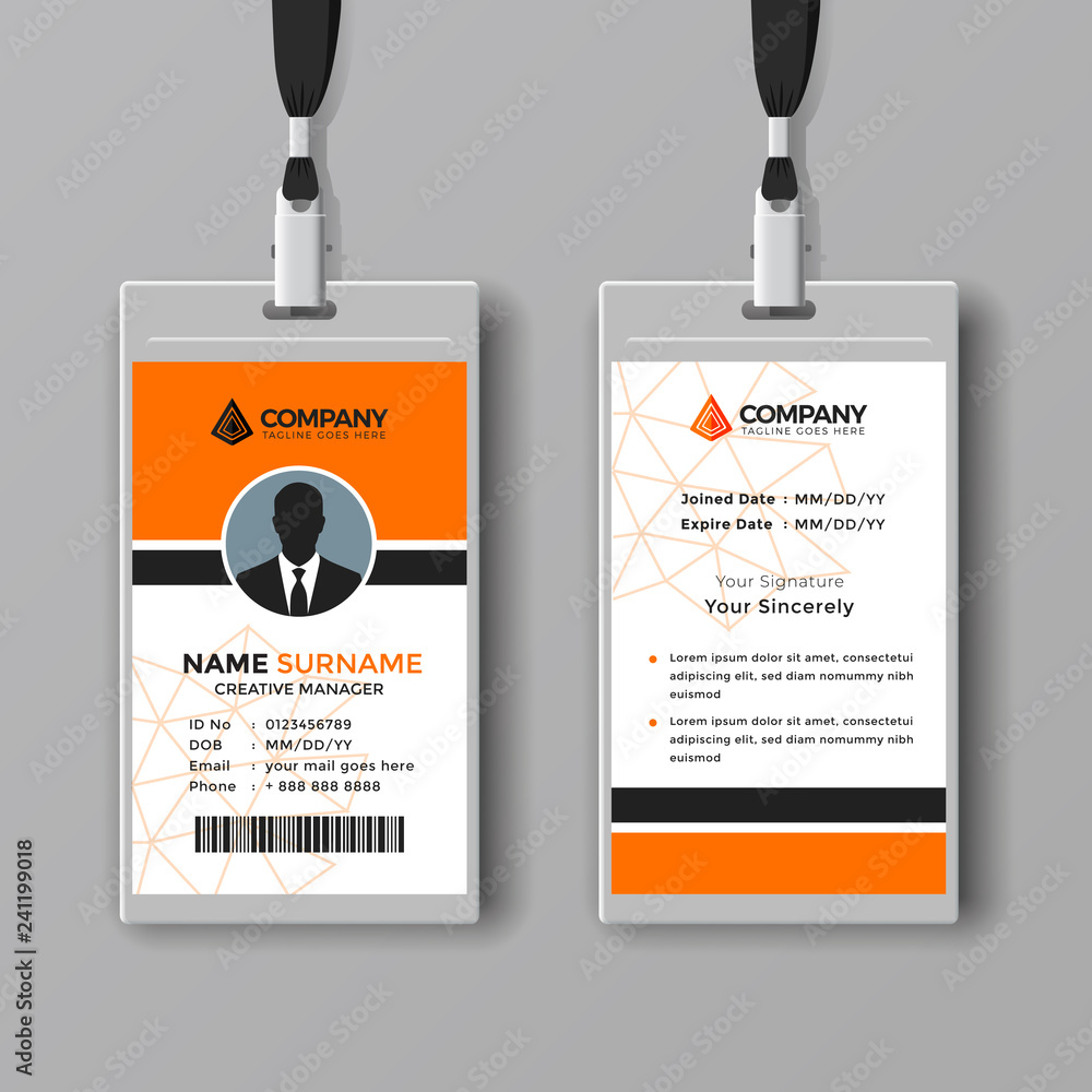 Corporate orange ID card design template Stock Vector | Adobe Stock