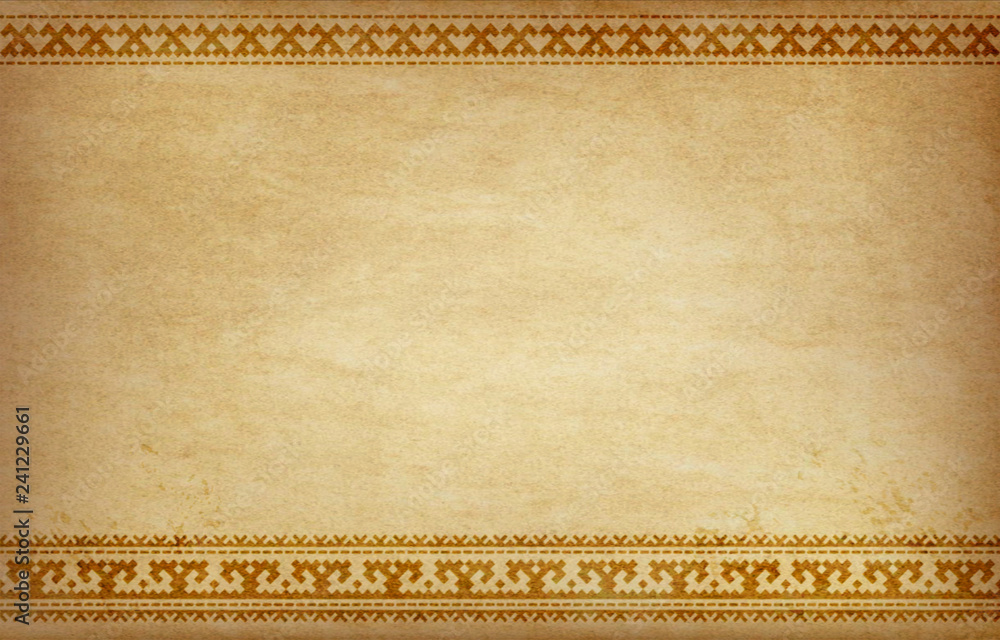Piece of parchment with ethnic ornaments of northern nations. Geometric ...