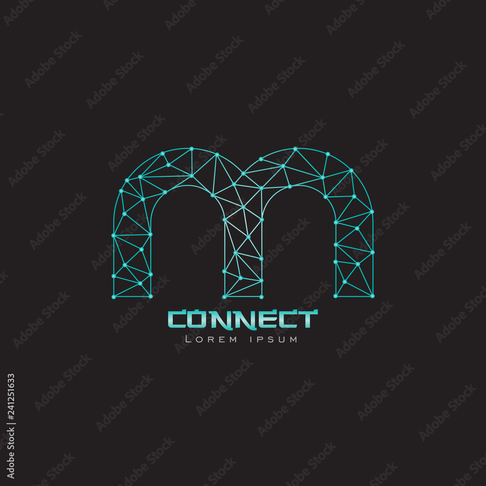 logo line network m letter lowercase with gradient blue and white can ...