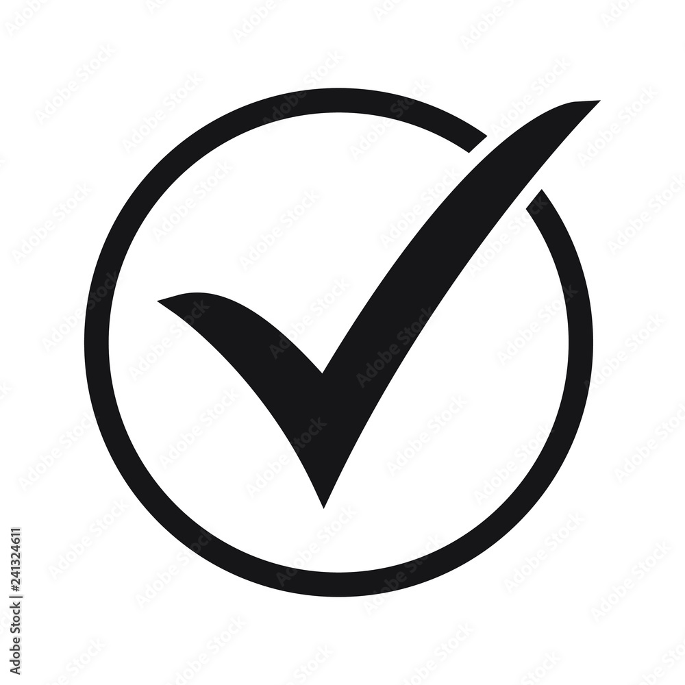 Tick icon vector symbol, checkmark isolated on white background. Check list button icon. Check ...