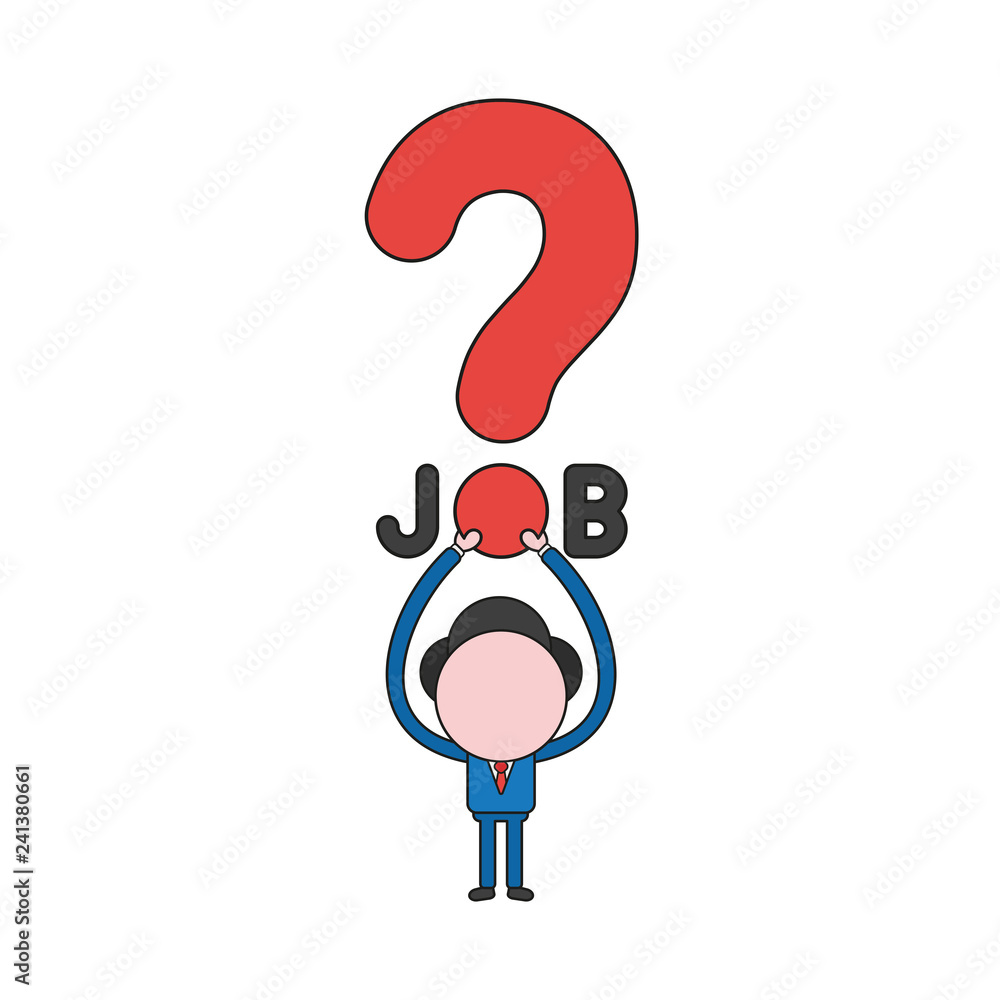 Vector illustration of businessman character holding up job word with ...