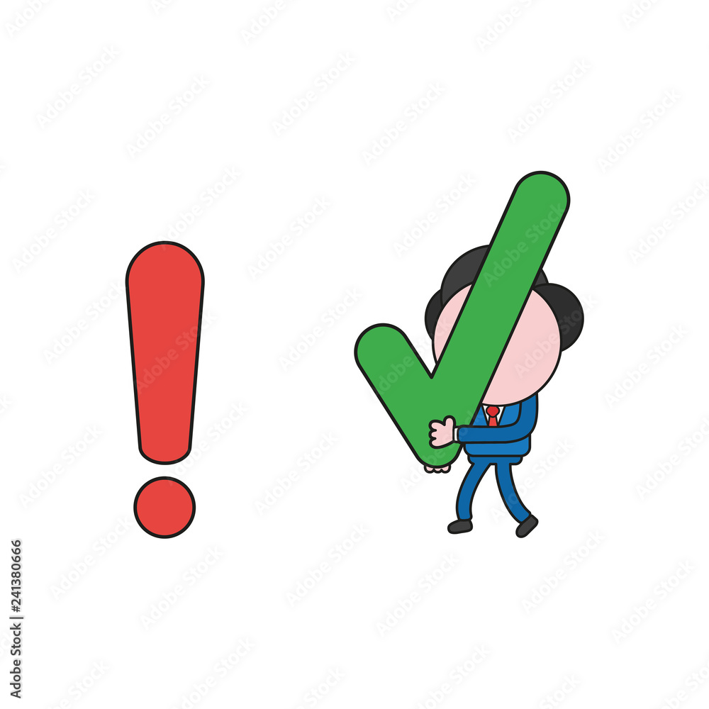 Vector illustration of businessman character carrying check mark to ...