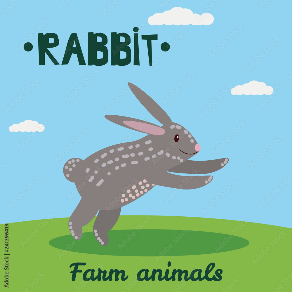 Cute Rabbit farm animal character, farm animals, vector illustration on ...