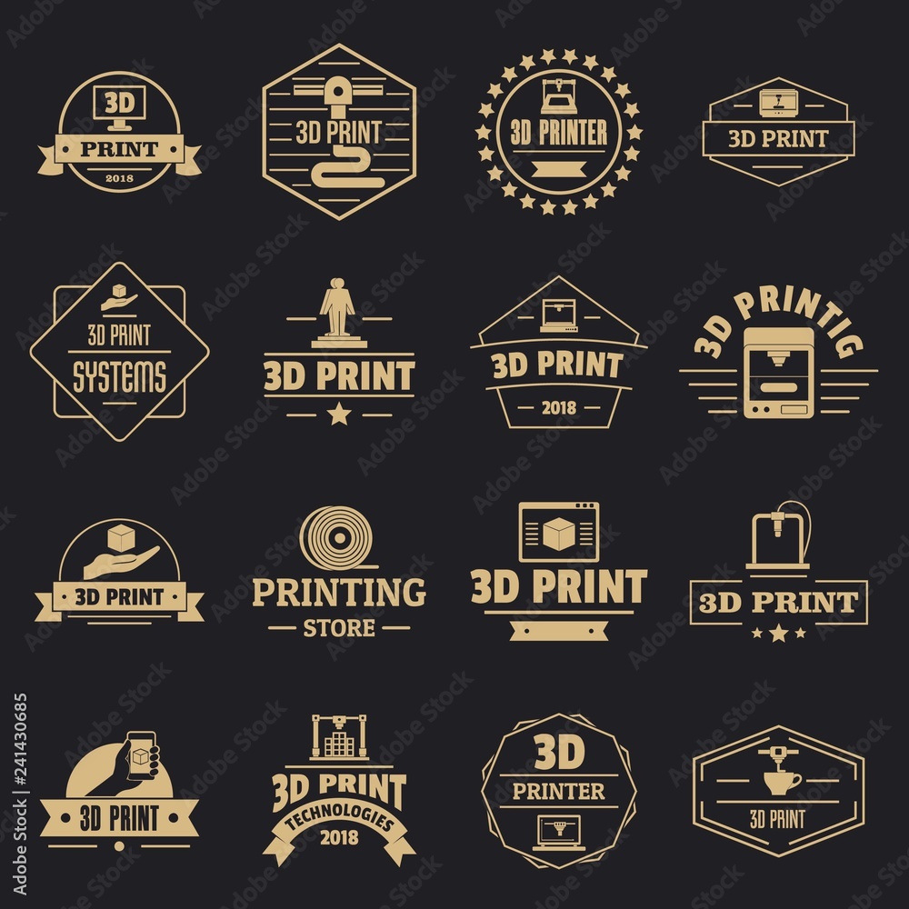 Vector de Stock 3d printing logo icons set. Simple illustration of 16 ...