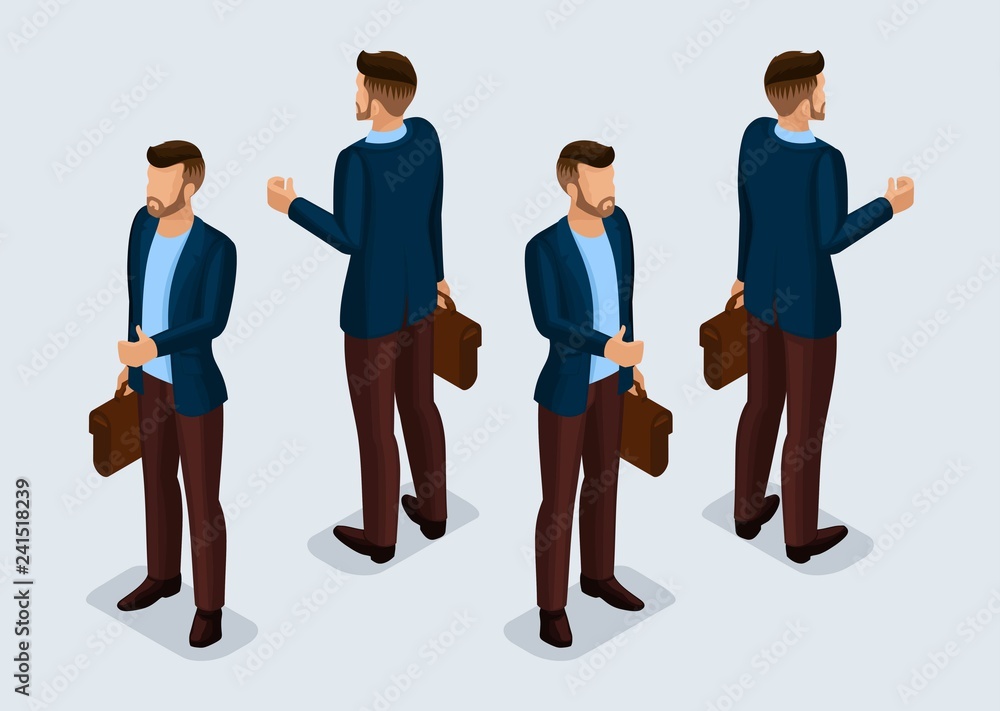 Isometric Businessman Front View Rear View Stock Vector | Adobe Stock