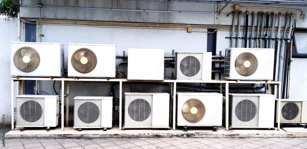 Pattern of many Air Compressors with electrical pipe line, air duct and ...