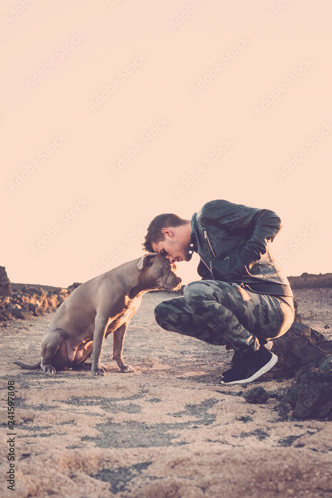 Best friend forever and love for animals concept - young caucasian man ...