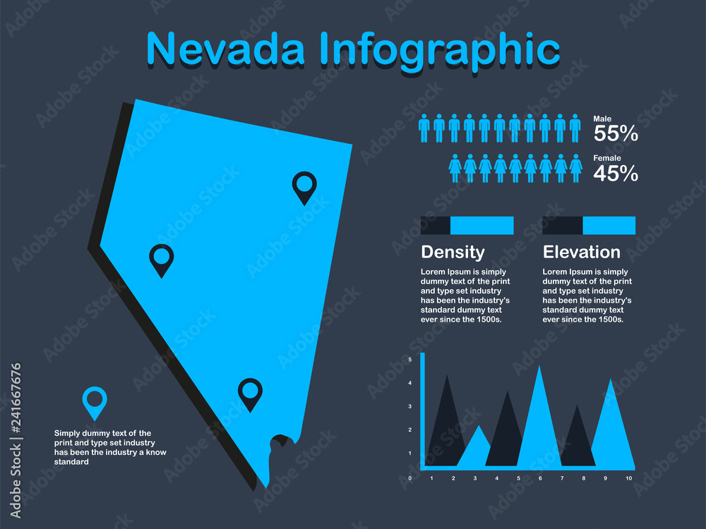 Nevada State (USA) Map with Set of Infographic Elements in Blue Color ...