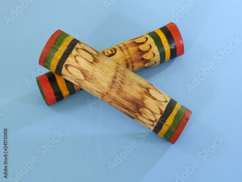 Close-up of two “ganzás”, a Brazilian rattle used as a percussion ...