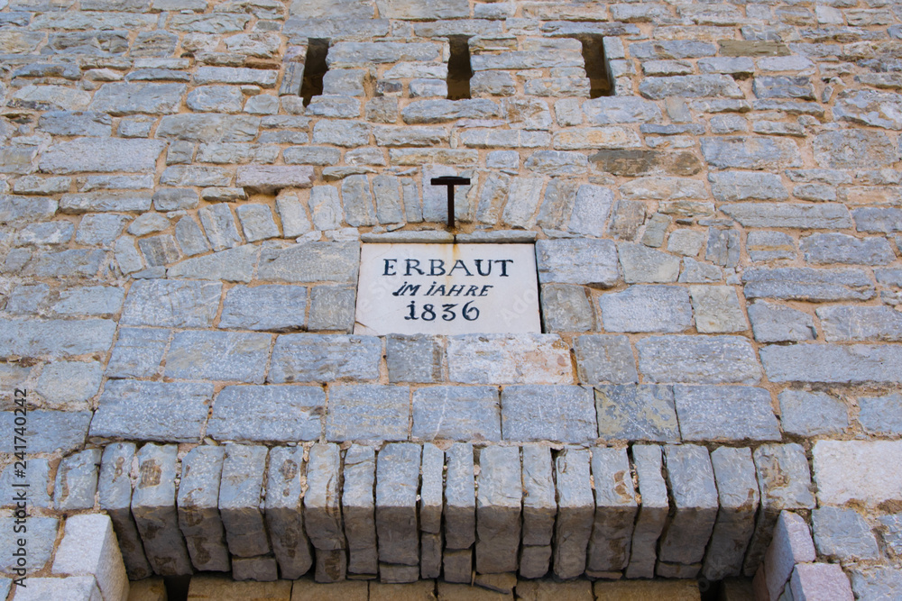 Photo Stock Text "Erbaut im jahre" ( Built in the year) 1836 on the ...
