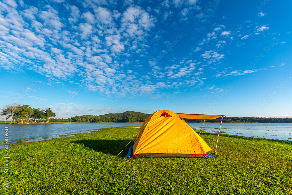 Camping tent on the mountain at Mae Puem National Park in Phayao ...