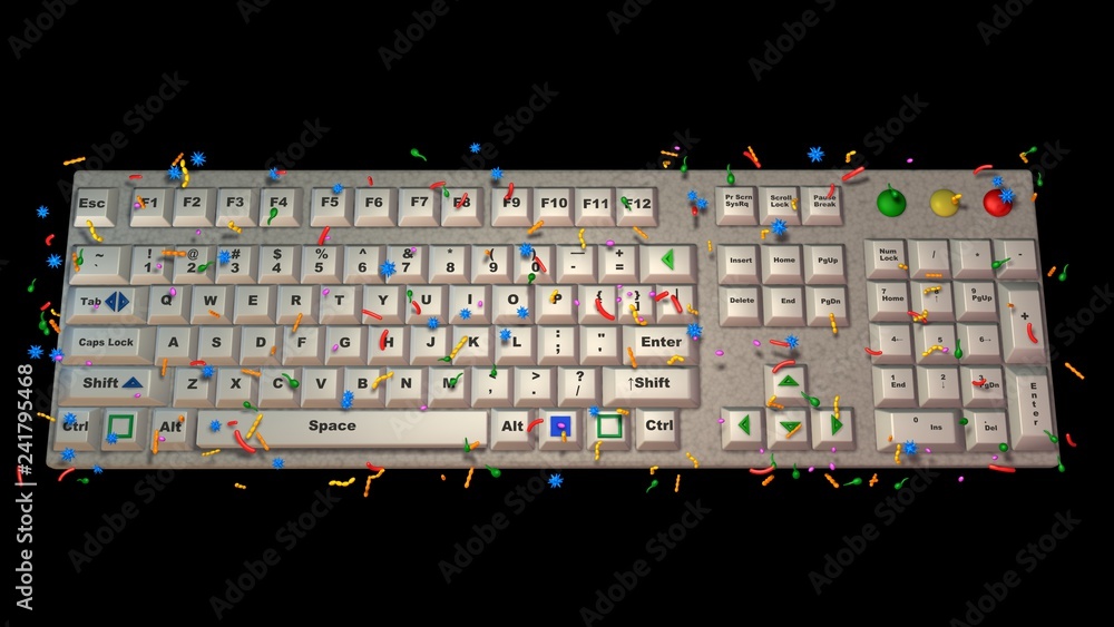 Computer keyboard covered with germs, bacteria, viruses, microbes. 3d ...