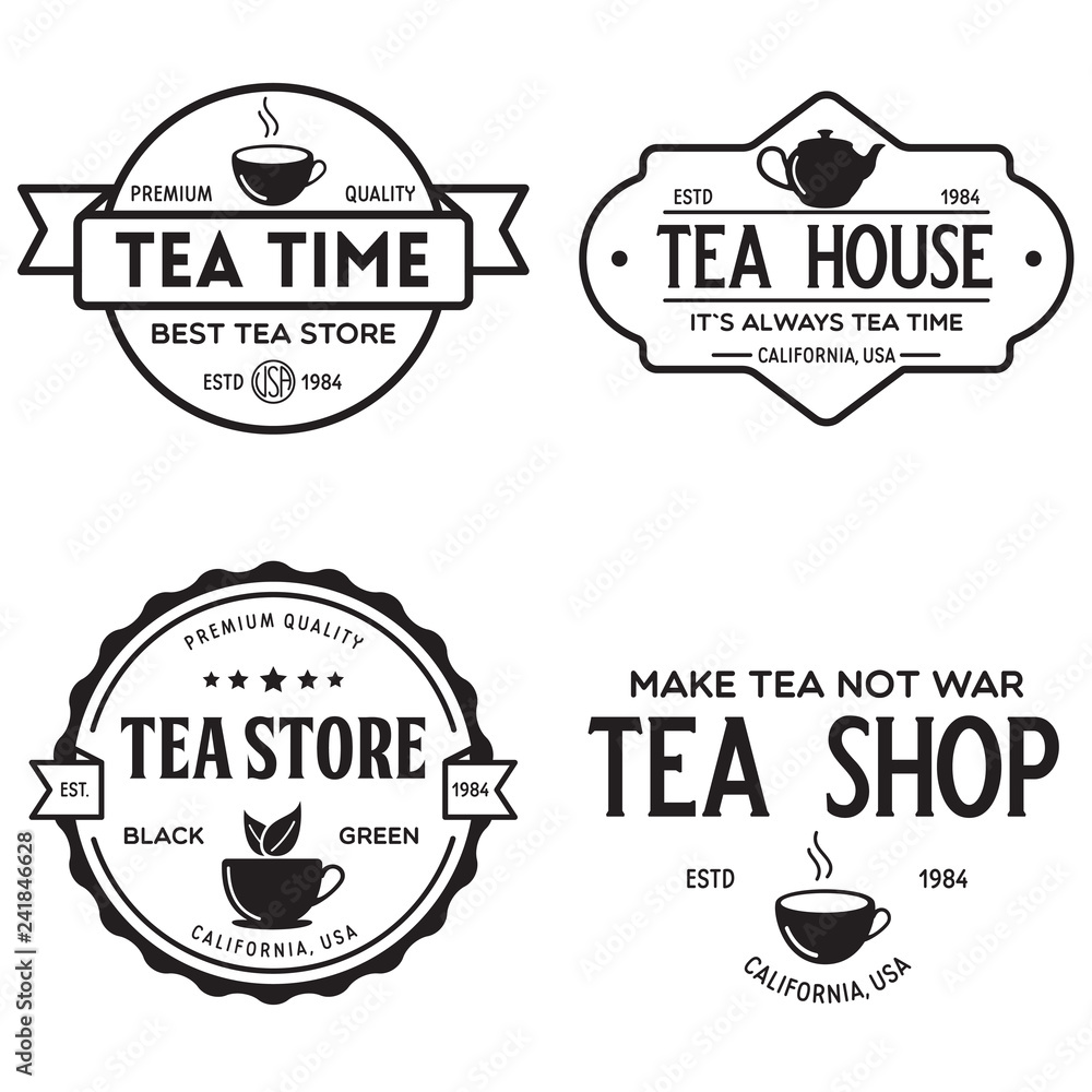 Image vectorielle Stock Set of vintage tea shop labels logo badges and ...