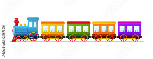 Cartoon toy train with color wagons on white background. Vecteur Stock ...