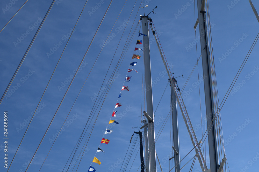 masts and rigging of ship,flags,sailing,steel,sky,blue,view,ship Stock ...