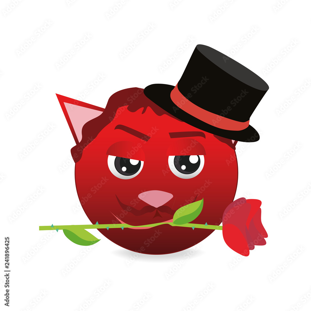 Red emoticon cat isolated on White Background. Emoji vector. Emoticon ...