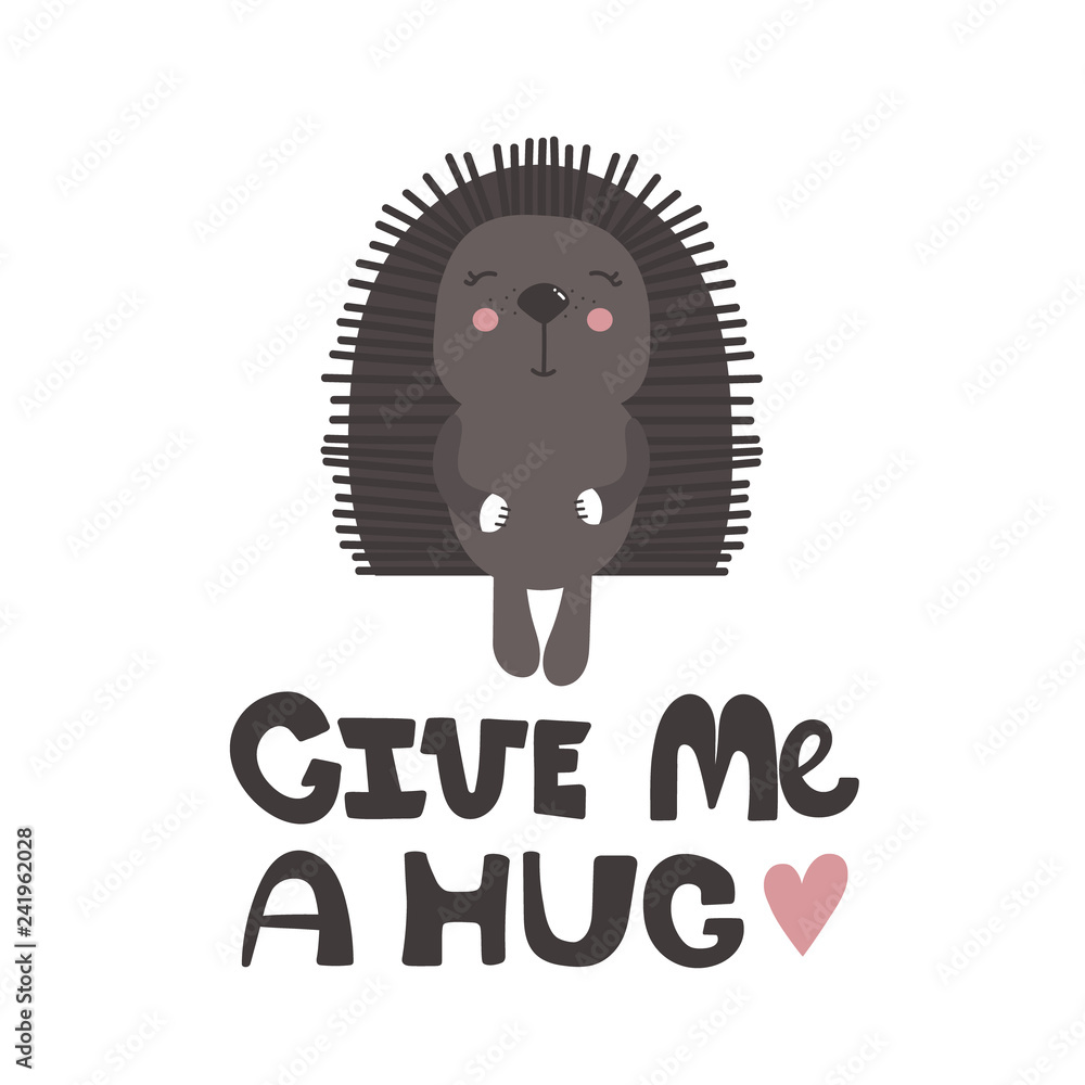 เวกเตอร์ Stock Simple illustration with happy hedgehog and english text ...
