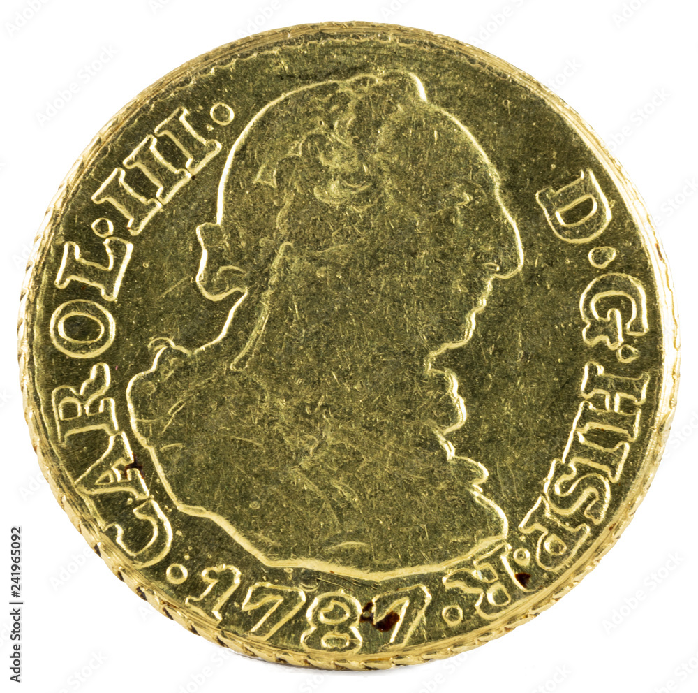 Stock-Foto „Ancient Spanish gold coin of King Carlos III. With a value ...