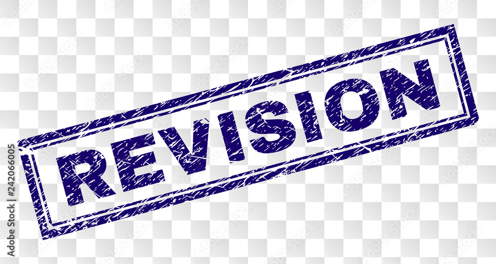 REVISION stamp seal print with grainy style and double framed rectangle ...