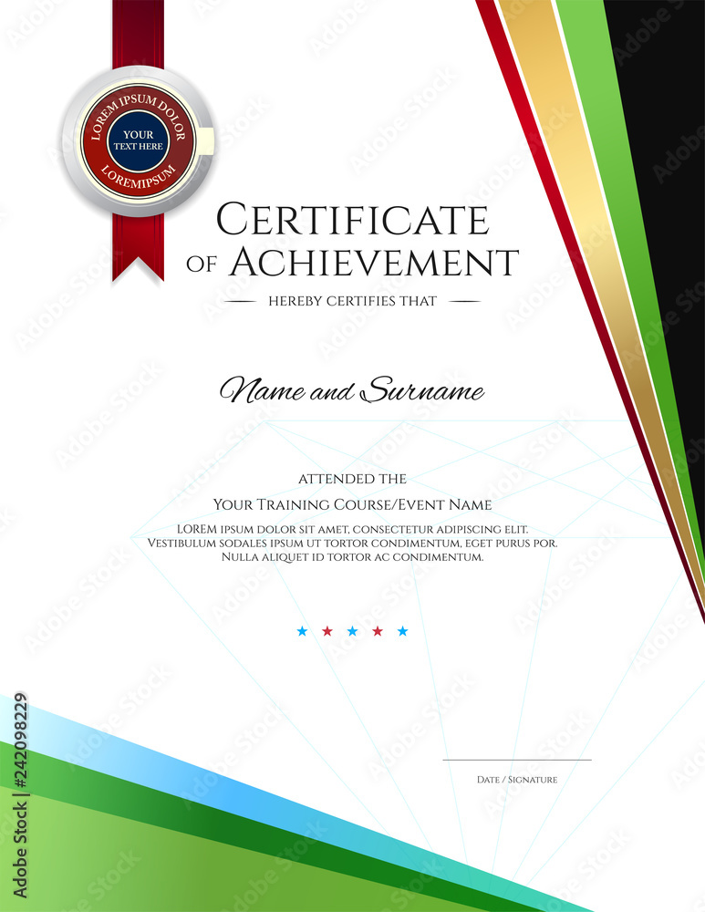 Vector de Stock Modern certificate template with elegant border frame, Diploma design for ...