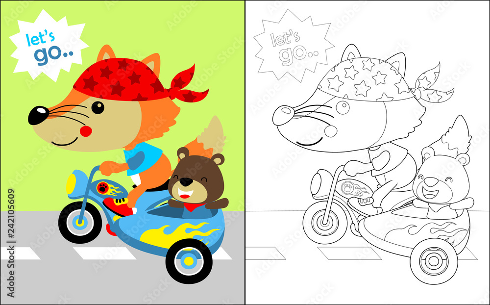 Vector illustration of coloring book with animals cartoon on motorcycle ...