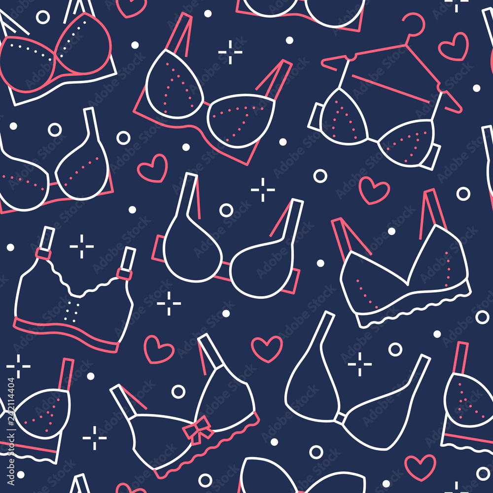 Lingerie seamless pattern with flat line icons of bra types. Woman ...