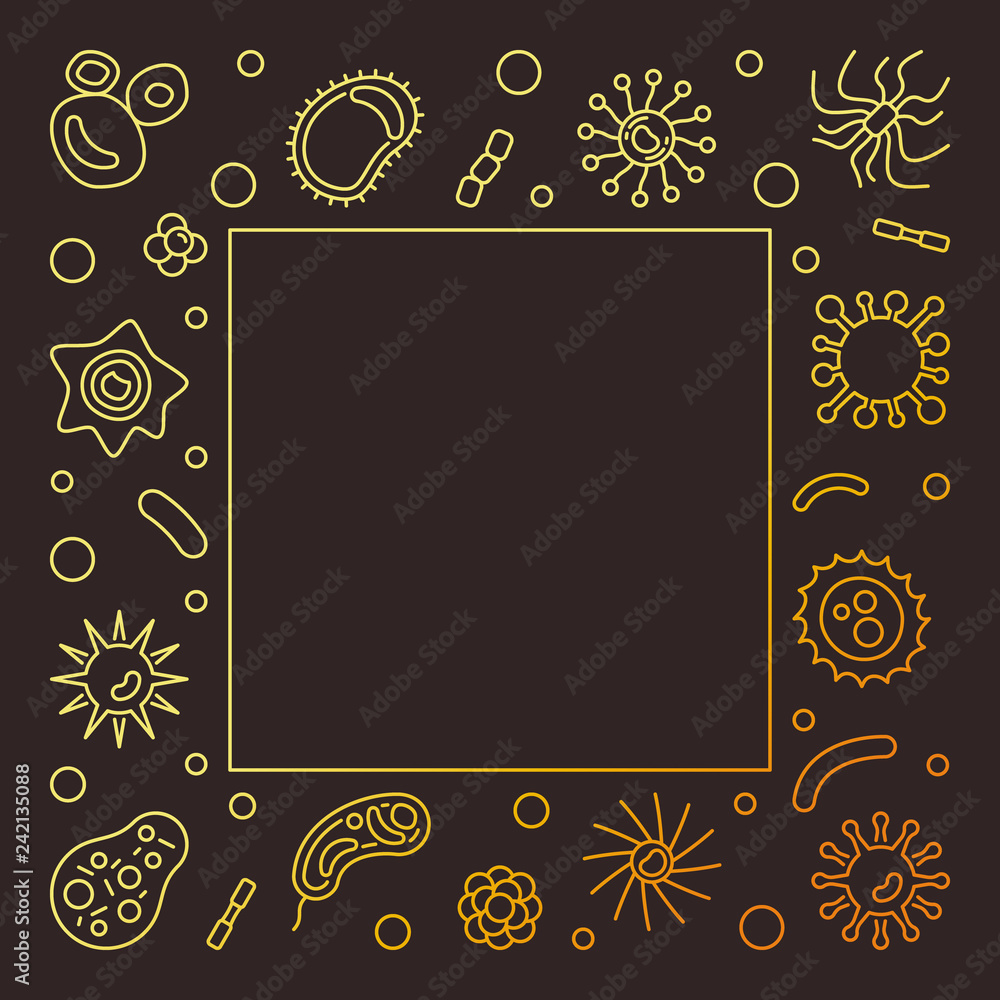 Bacterial cells square golden frame. Vector concept illustration or ...