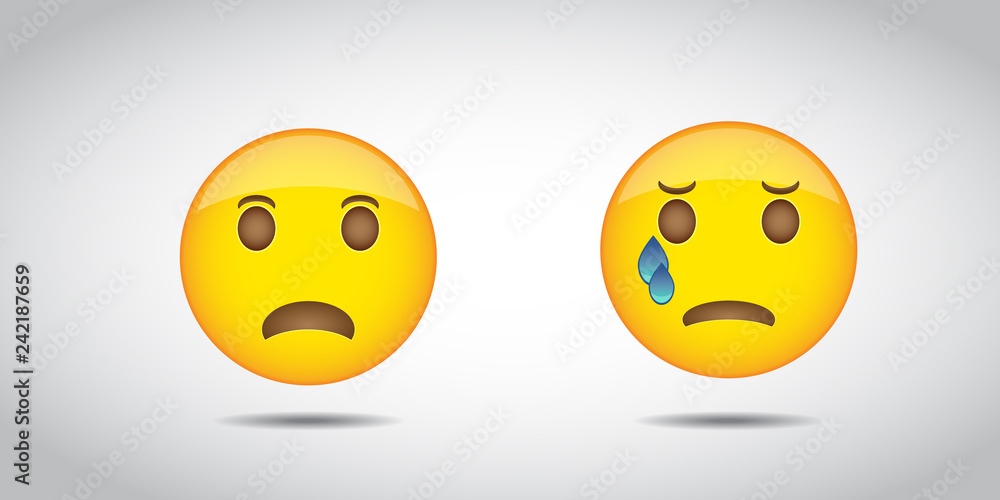 Vector de Stock Sad and crying emoji. Bad emotion. Weeping emoticon ...