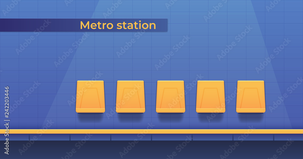 Metro underground station with a platform for landing passengers and ...