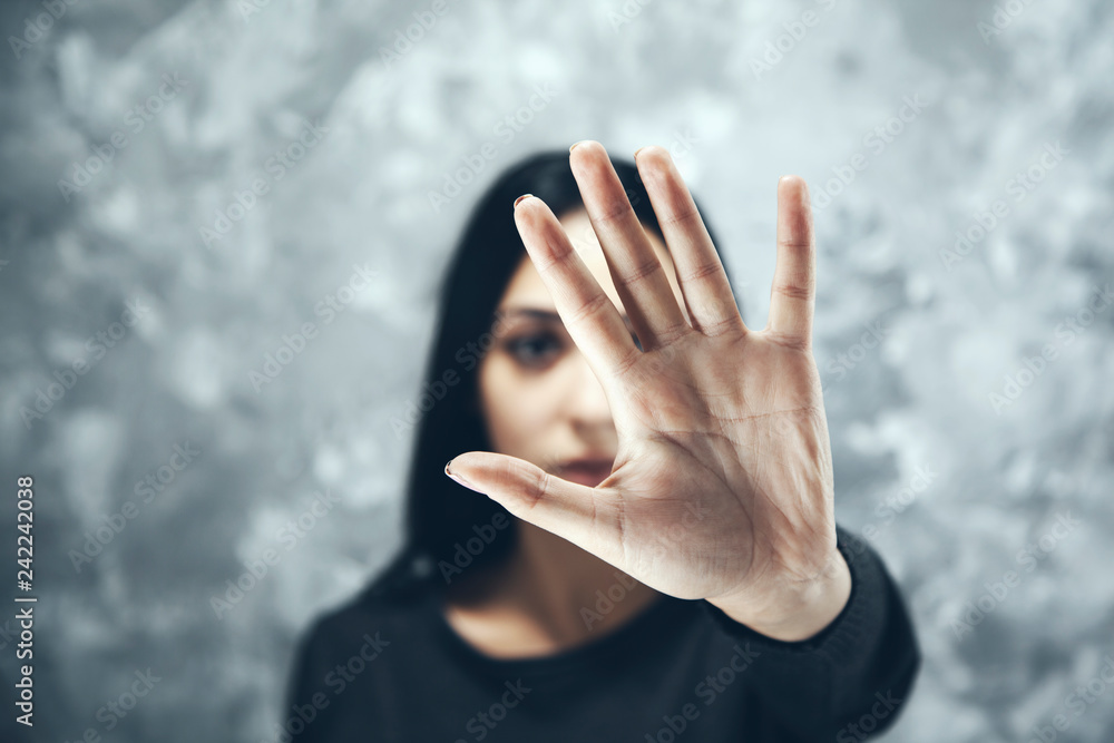 woman hand stop sign Stock Photo | Adobe Stock
