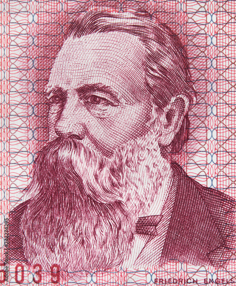 Friedrich Engels on East German 50 mark (1971) banknote closeup macro ...