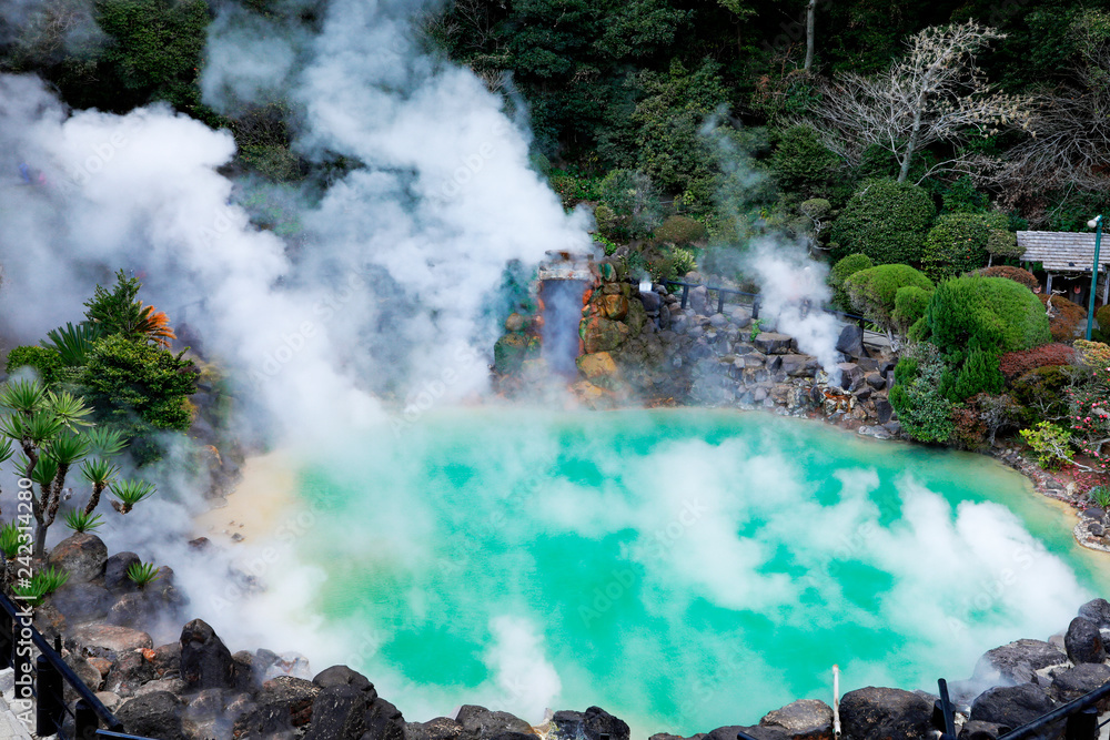 Umi Jigoku (Sea Hell) blue water. One of the eight hot springs located ...