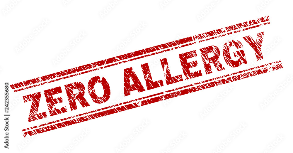 ZERO ALLERGY seal print with corroded texture. Red vector rubber print ...