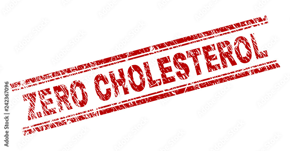 ZERO CHOLESTEROL seal print with corroded texture. Red vector rubber ...