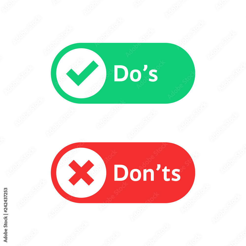 check marks ui button with dos and donts Stock Vector | Adobe Stock