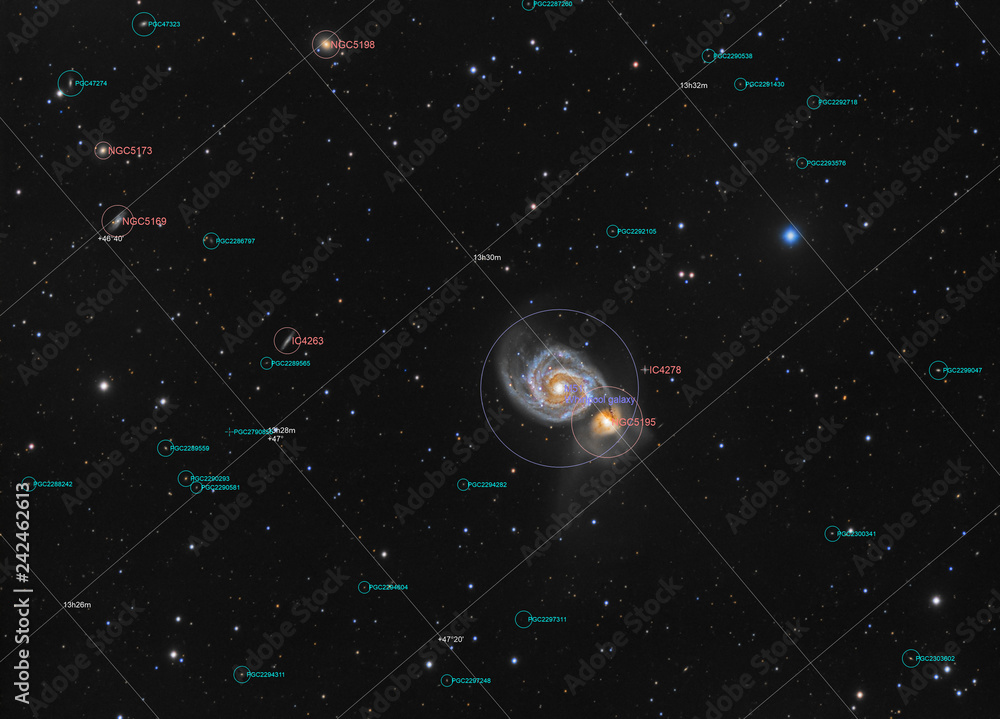 Foto de Stock Galaxy M51 (Messier 51) in constellation Canes Venatici ...