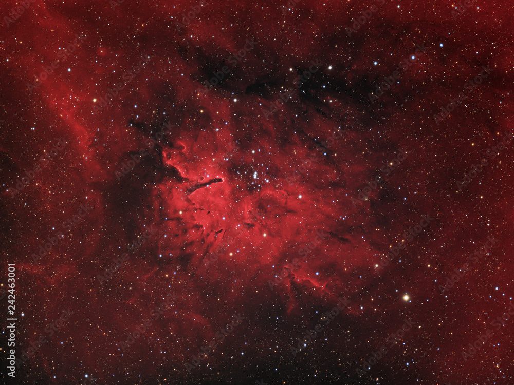 Stock-Illustration „Emission nebula Sh2-86 and star open cluster NGC 6823 in the constellation ...