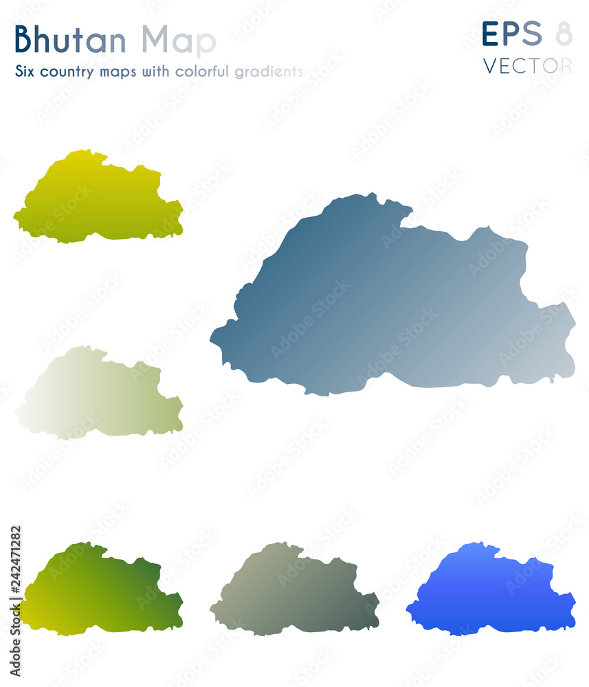 Map of Bhutan with beautiful gradients. Admirable set of Bhutan maps ...