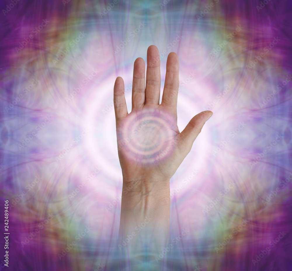 Palm Chakra with Pranic Vortex healing energy - female hand facing ...