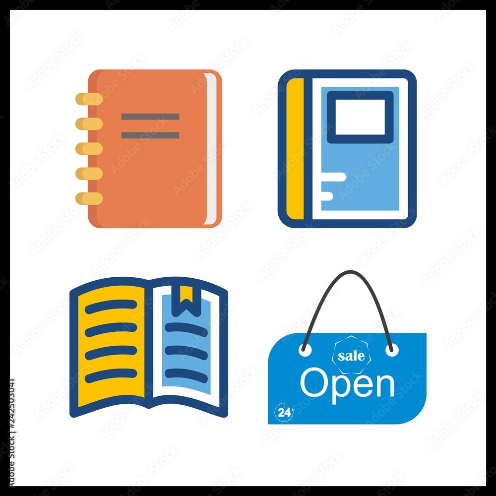 4 textbook icon. Vector illustration textbook set. open and notebook ...