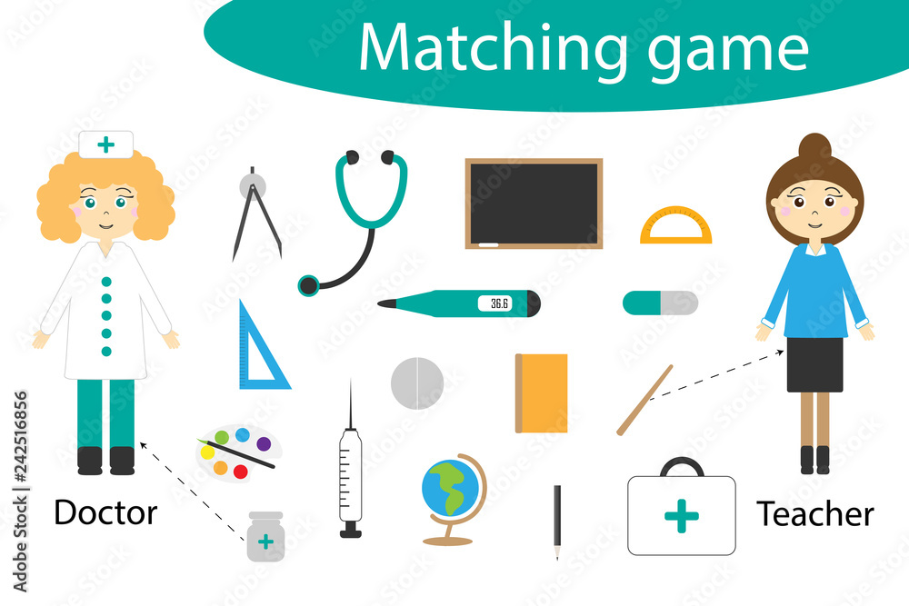 Profession matching game for children, connect things with need ...